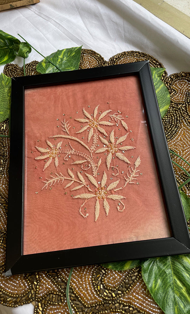 Chikankari Momento Frame – Handcrafted Embroidery (9x 7 Inch, Rust ) -