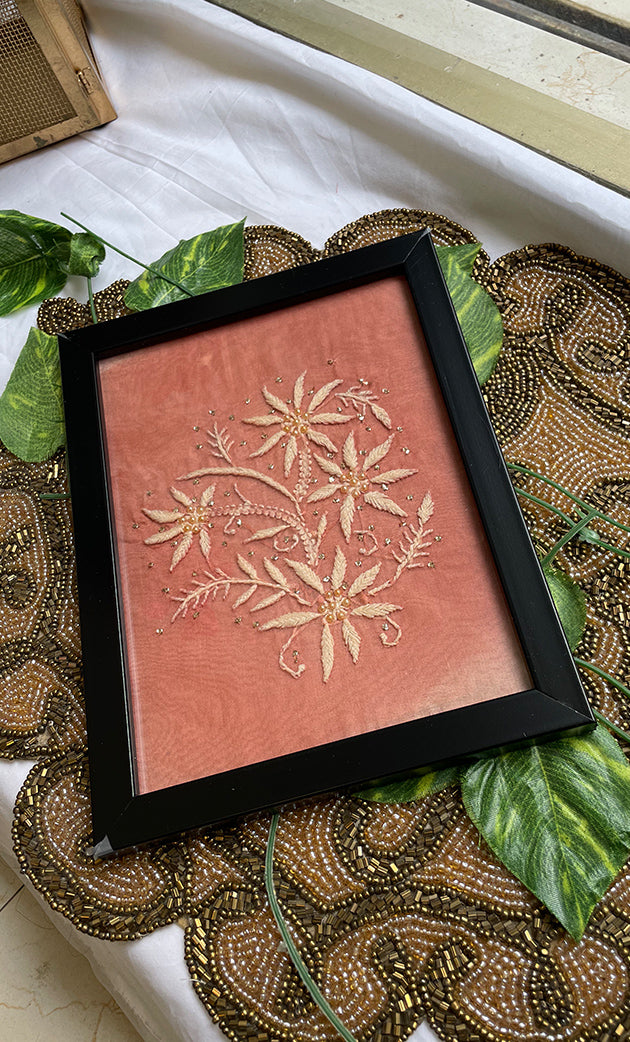 Chikankari Momento Frame – Handcrafted Embroidery (9x 7 Inch, Rust ) -