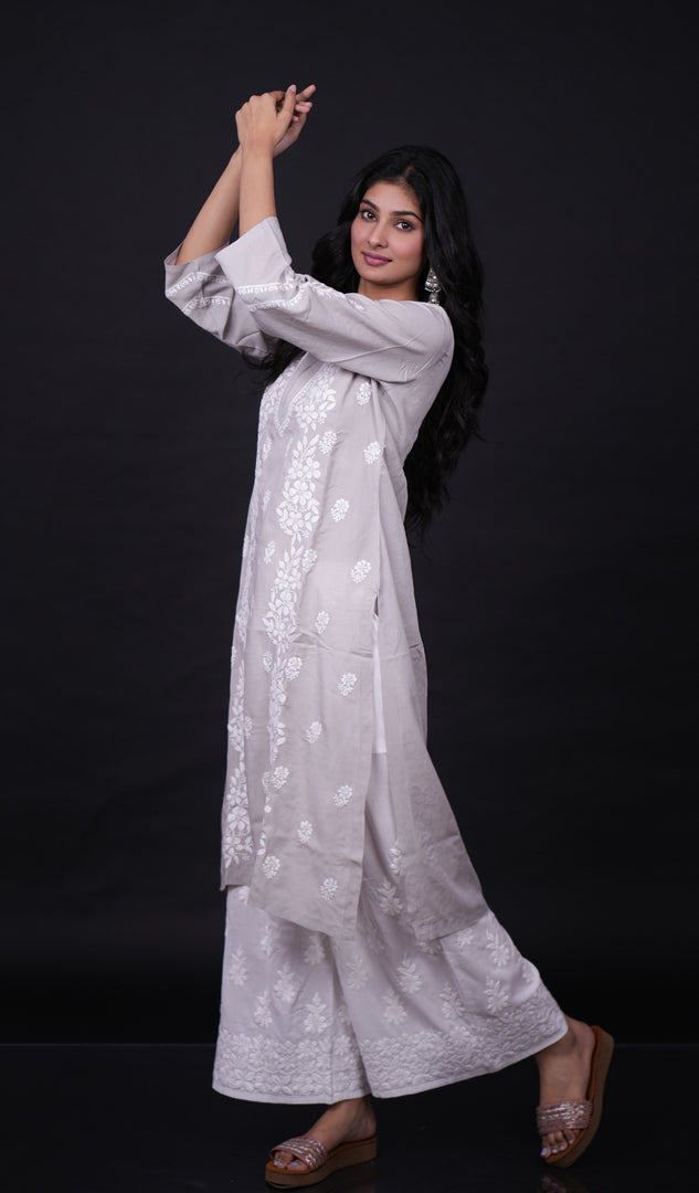 Anum Women's Lucknowi Handcrafted Modal Cotton Chikankari Kurti - HONC