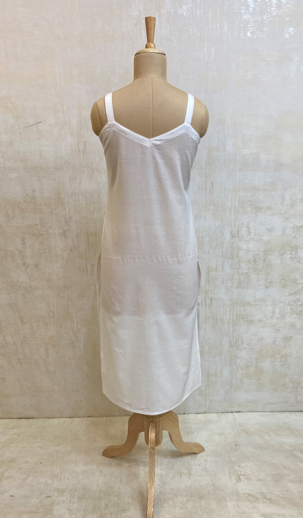 Women's White Cambric Cotton Long Slip- NC041